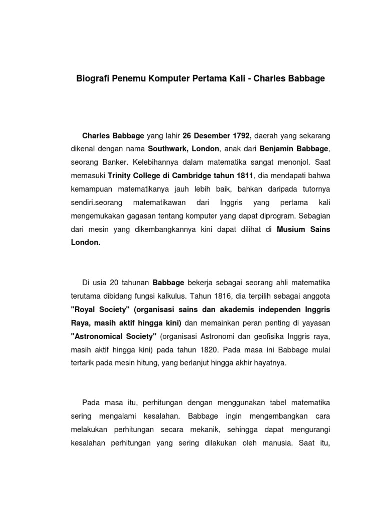 Biografi Penemu Komputer Pertama Kali | PDF | Perjalanan | Seni