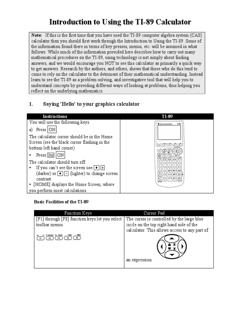 Introduction To Using The TI-89 Calculator | PDF | Derivative | Summation