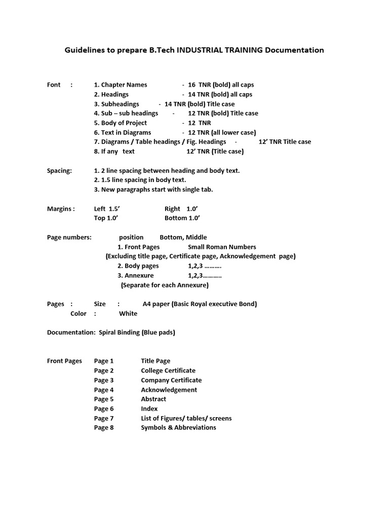 B.Tech Industrial Training Guidelines | PDF | Art | Computers