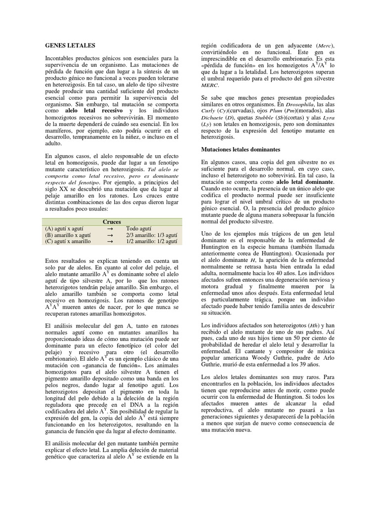 Genes Letales | PDF | Mutación | Dominancia (Genética)