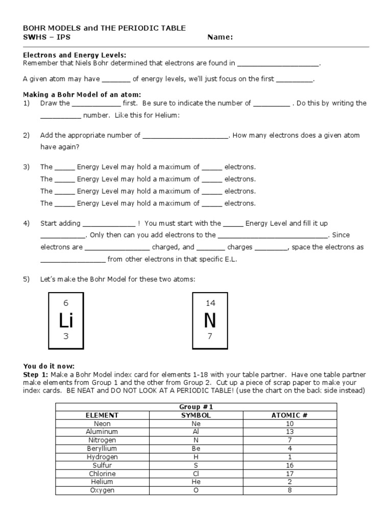 Bohr Model Activity | PDF | Energy Level | Atoms