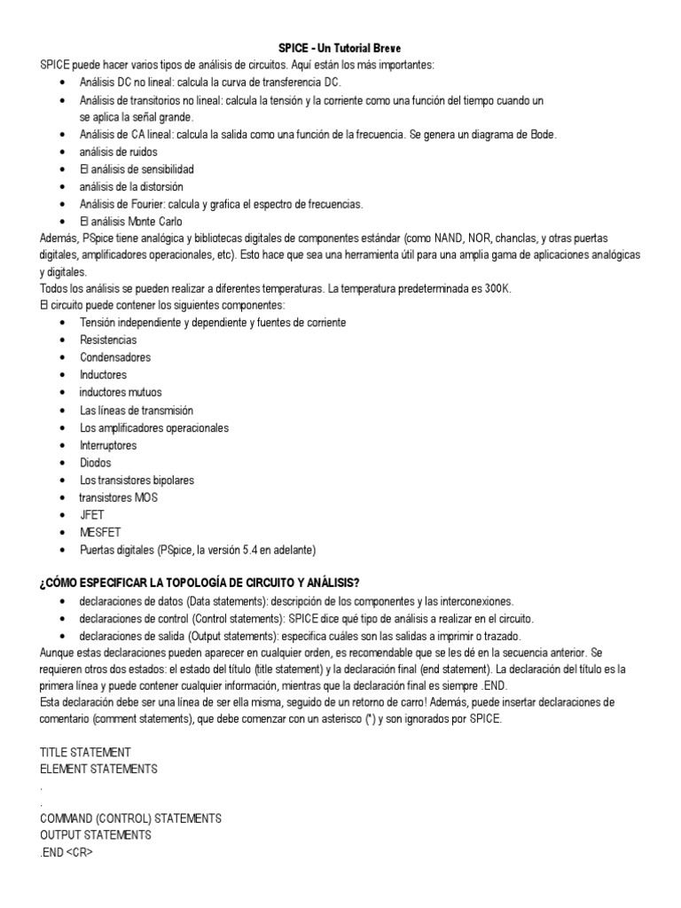 SPICE Tutorial | PDF | Inductor | Transistor