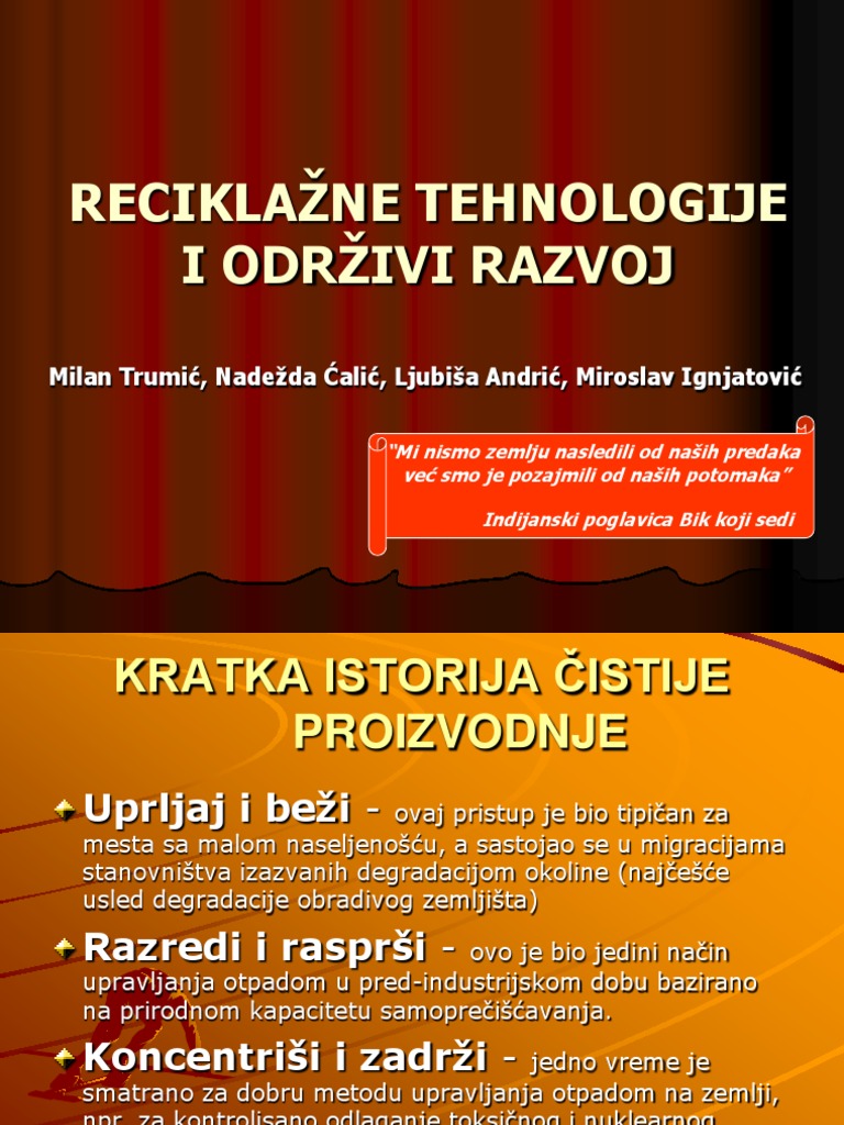 Reciklazne Tehnologije I Odrzivi Razvoj | PDF