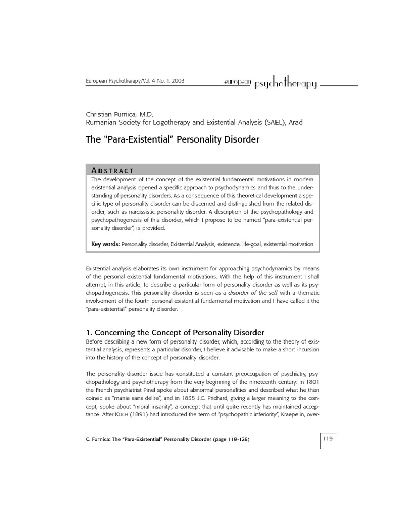 The Para-Existential Personality Disorder | PDF | Personality Disorder ...