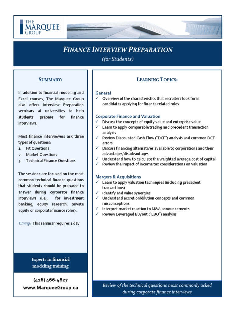 Finance Interview Prep for Students | PDF | Career & Growth | Finance ...