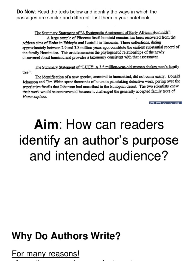 Understanding Author's Purpose | PDF | Homework | Epistemology