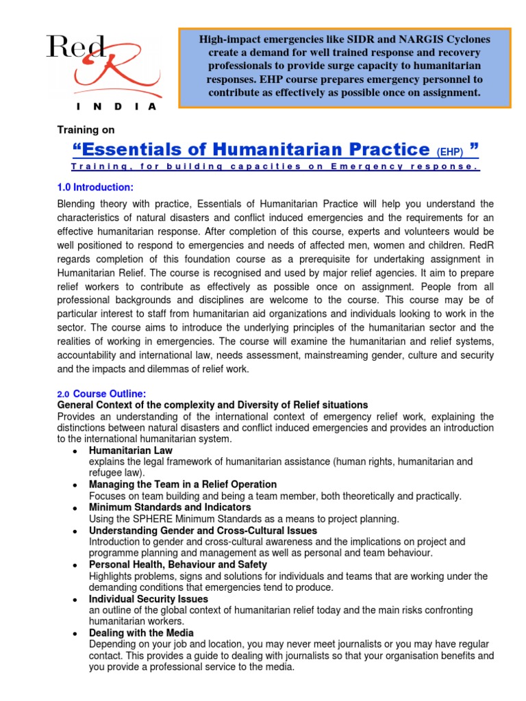EHP Course Detail | PDF | Humanitarian Aid | Emergency Management