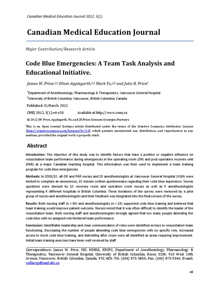 Code Blue Emergencies | PDF | Survey Methodology | Anesthesiologist