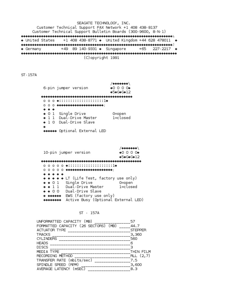 Seagate ST-157A Jumper Settings Guide | PDF | Computers
