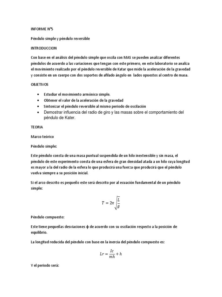Péndulo Simple y Péndulo Reversible | PDF | Péndulo | Movimiento (física)