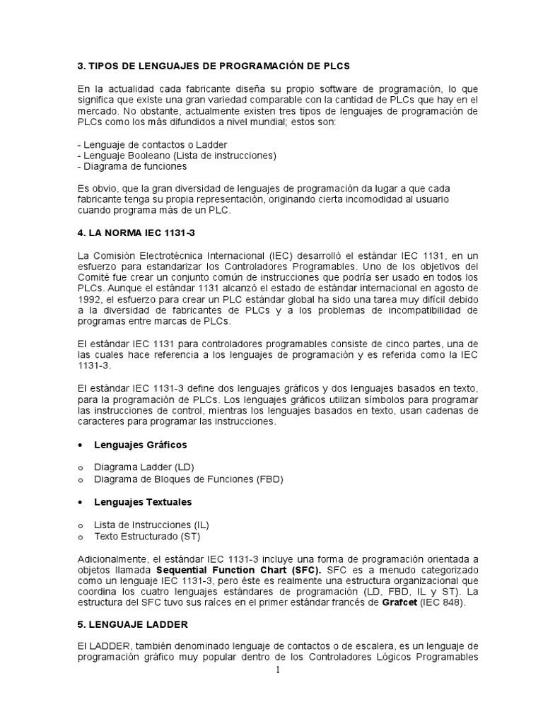 Tipos de Lenguajes de PLC | PDF | Lenguaje de programación ...