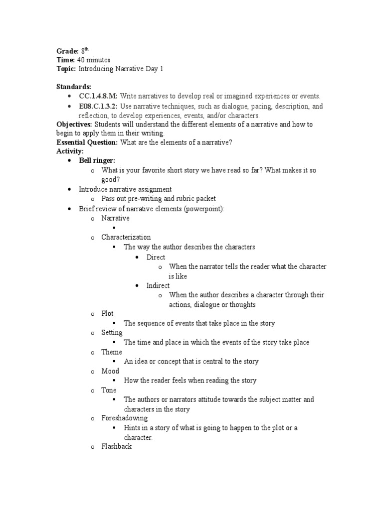 8th Grade Narrative Writing Guide | PDF | Narrative | Plot (Narrative)