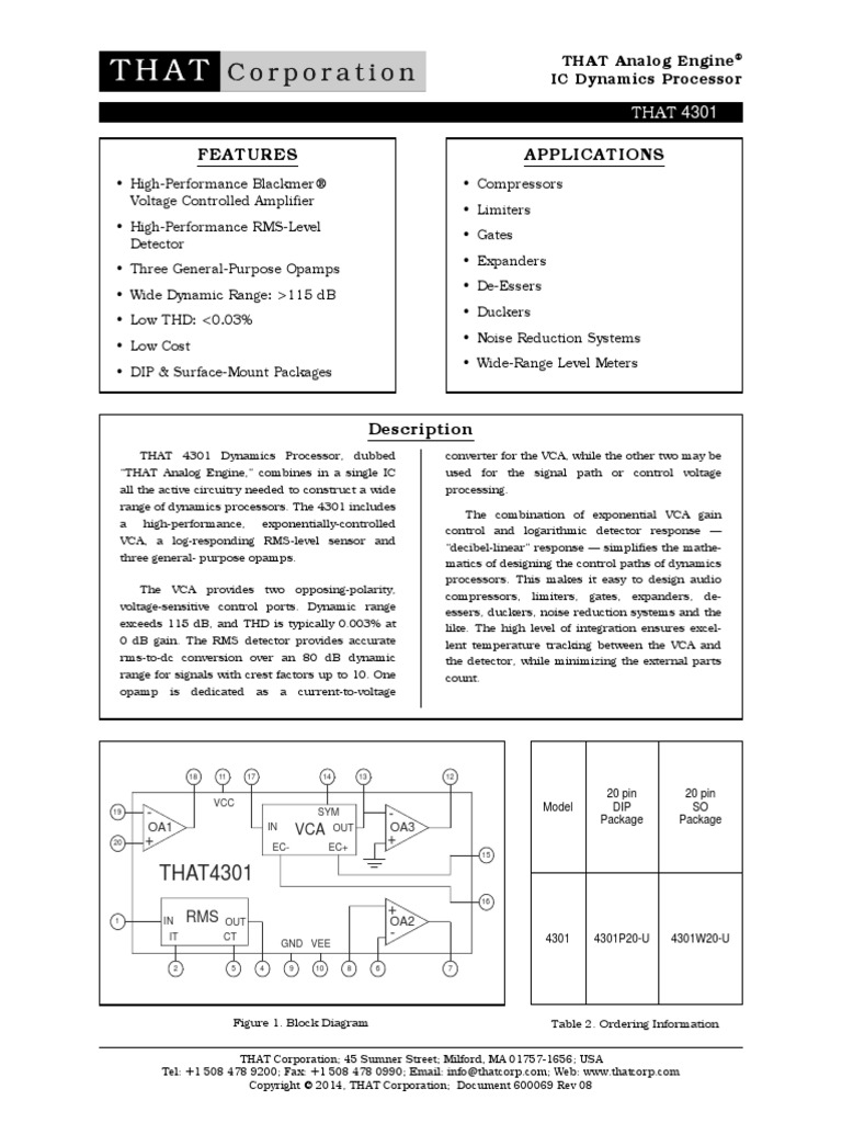THAT 4301 Datasheet | PDF | Operational Amplifier | Detector (Radio)