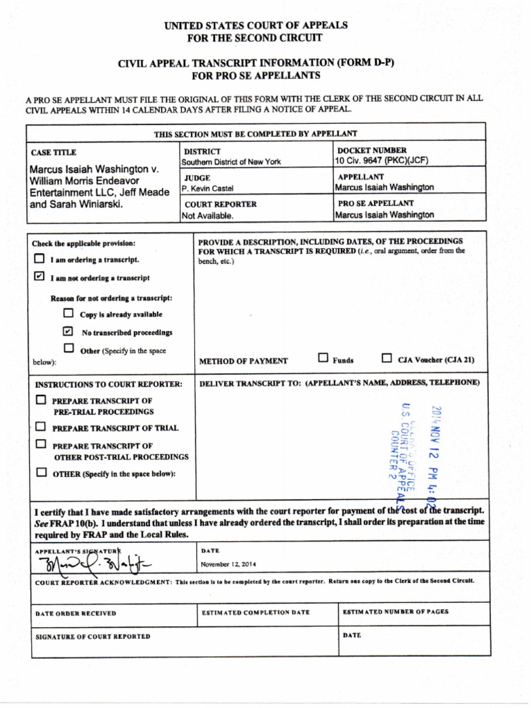 Civil Appeal Transcript Form D-P Instructions | PDF