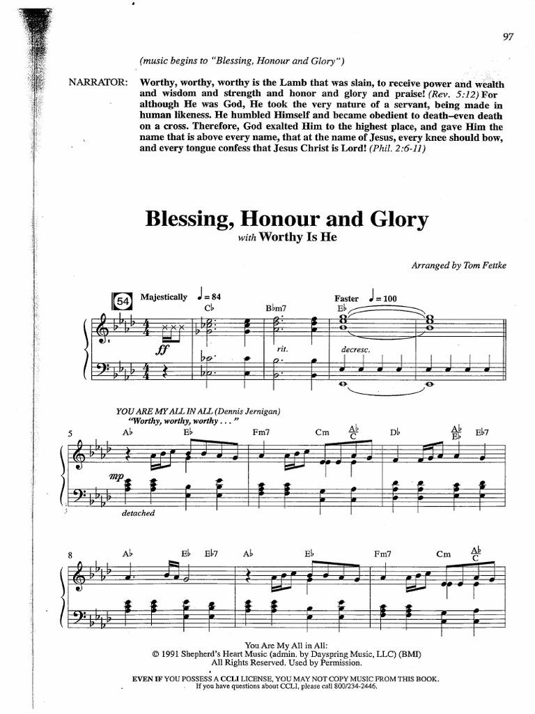 Blessings Honour & Glory Pno Vocal | PDF | Religion And Belief | Bible