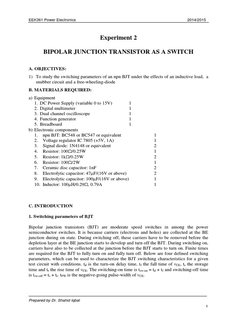 Experiment 2 BJT Switch | PDF | Bipolar Junction Transistor ...