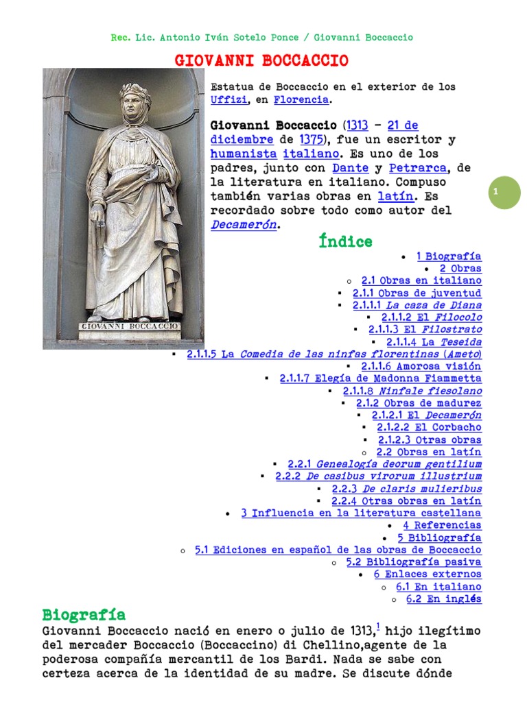 Biografía y obras de Giovanni Boccaccio | PDF | Giovanni Boccaccio | El ...