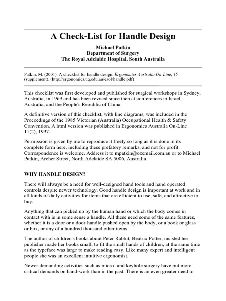 A Check-List For Handle Design | PDF | Technology & Engineering