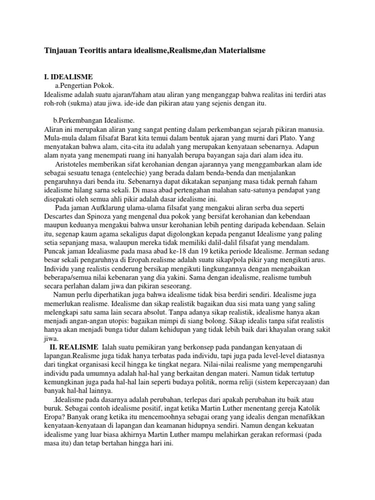 Aliran Materialisme, Idealisme Dan Realisme | PDF | Ilmu Sosial | Filsafat