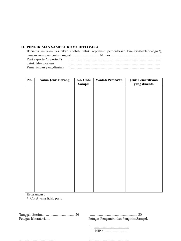 Form Ambil Dan Kirim Sampel | PDF