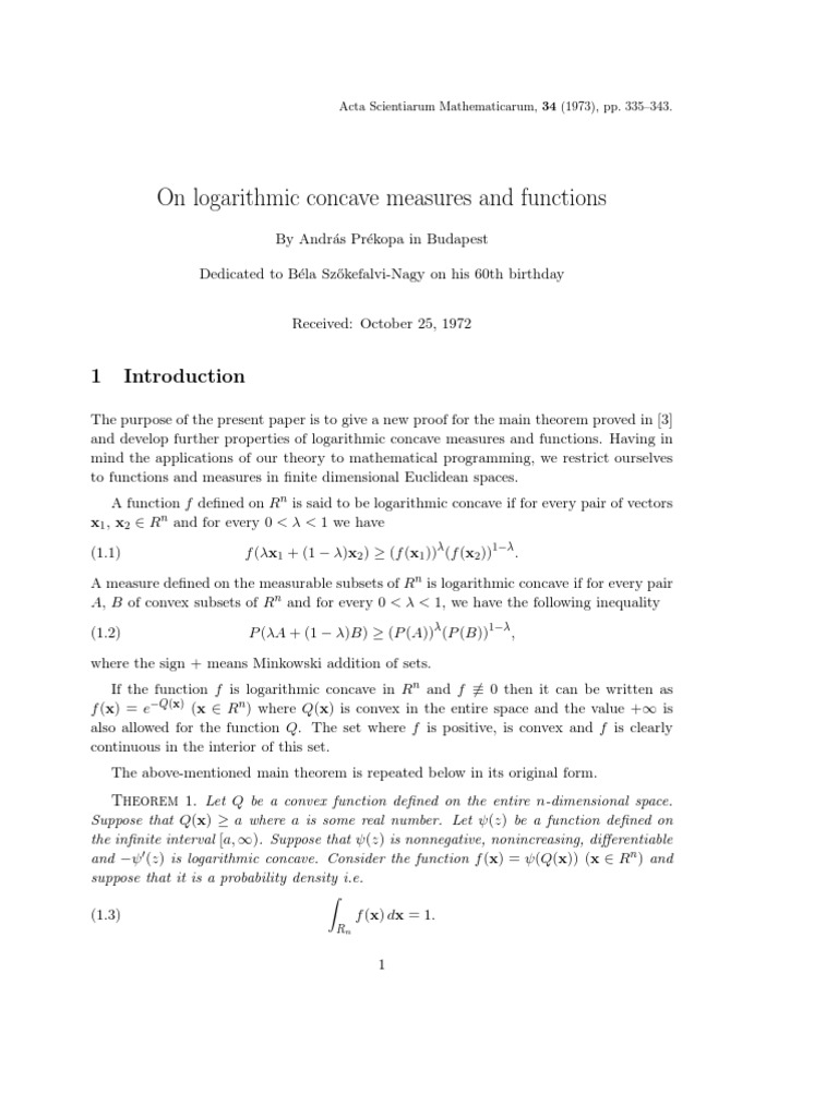 Logarithmic Concavity in Measures | PDF | Convex Set | Mathematical ...