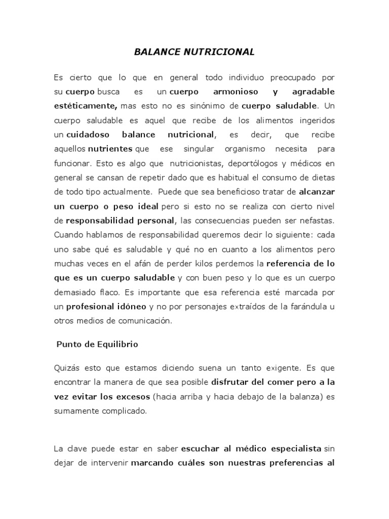 Balance Nutricional | PDF | Nutrición | Dieta y nutrición