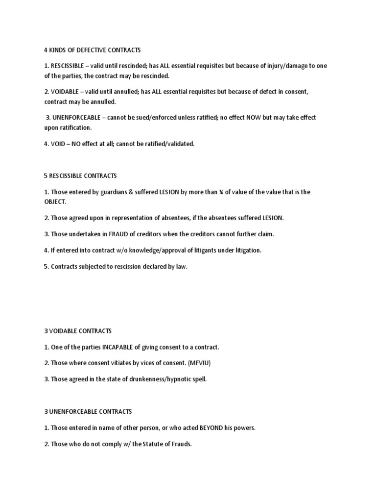 Types of Defective Contracts Explained | PDF | Annulment | Law Of ...
