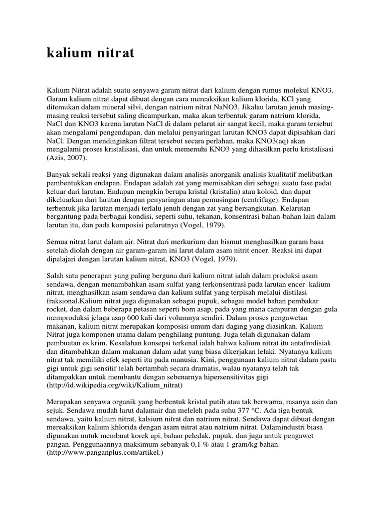 Kalium Nitrat: Manfaat dan Proses Pembentukan | PDF