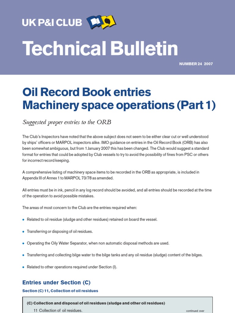 Oil Record Book Guidelines Marpol I | PDF | Waste Management | Pollution