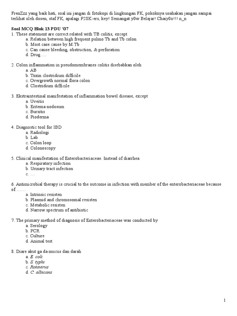 Soal MCQ Blok 13 Pdu '07 | Download Free PDF | Peptic Ulcer | Gastroenterology
