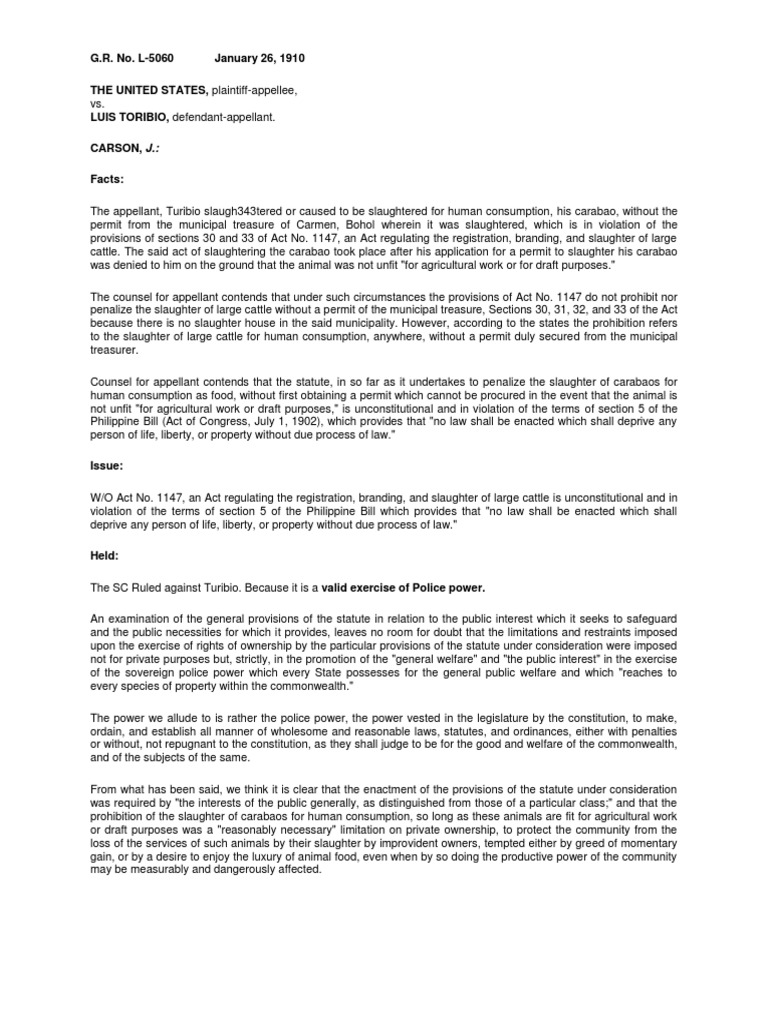 Constitutionality of Carabao Slaughter Law | PDF | Due Process Clause ...
