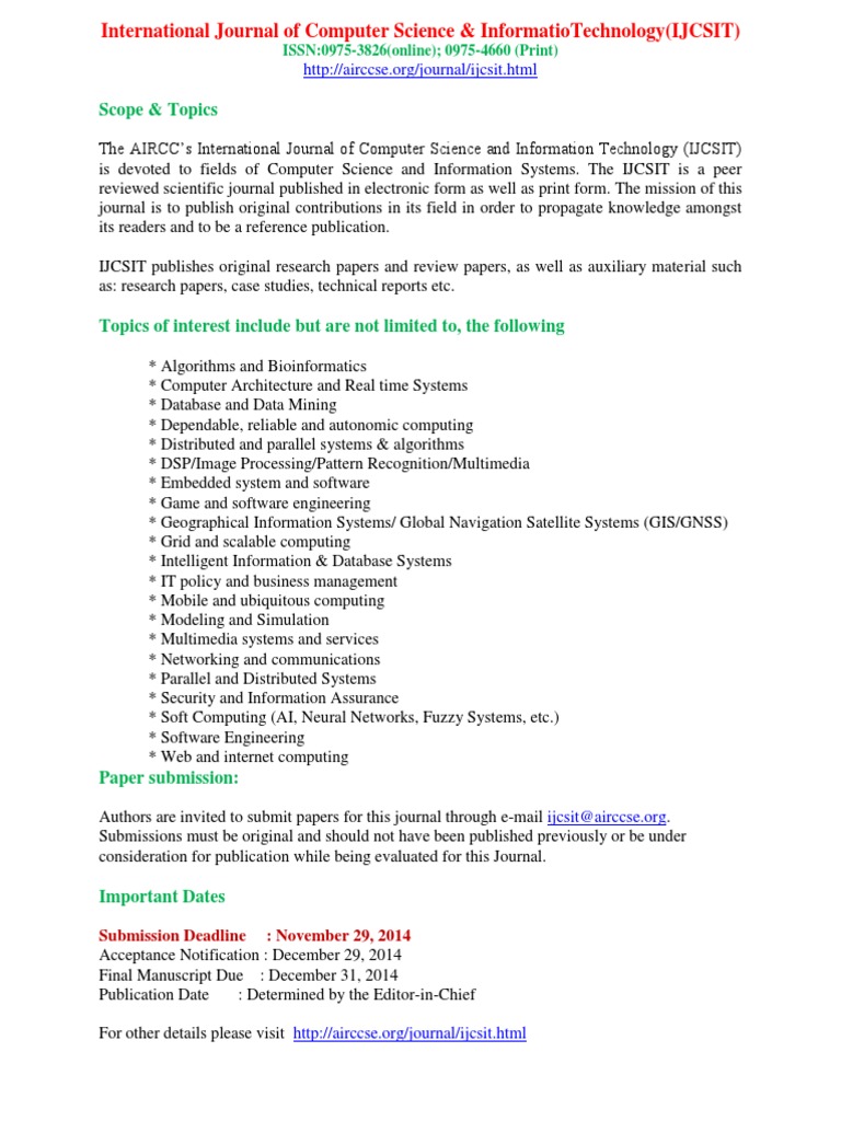 IJCSIT: Computer Science Journal Submission | PDF | Computers