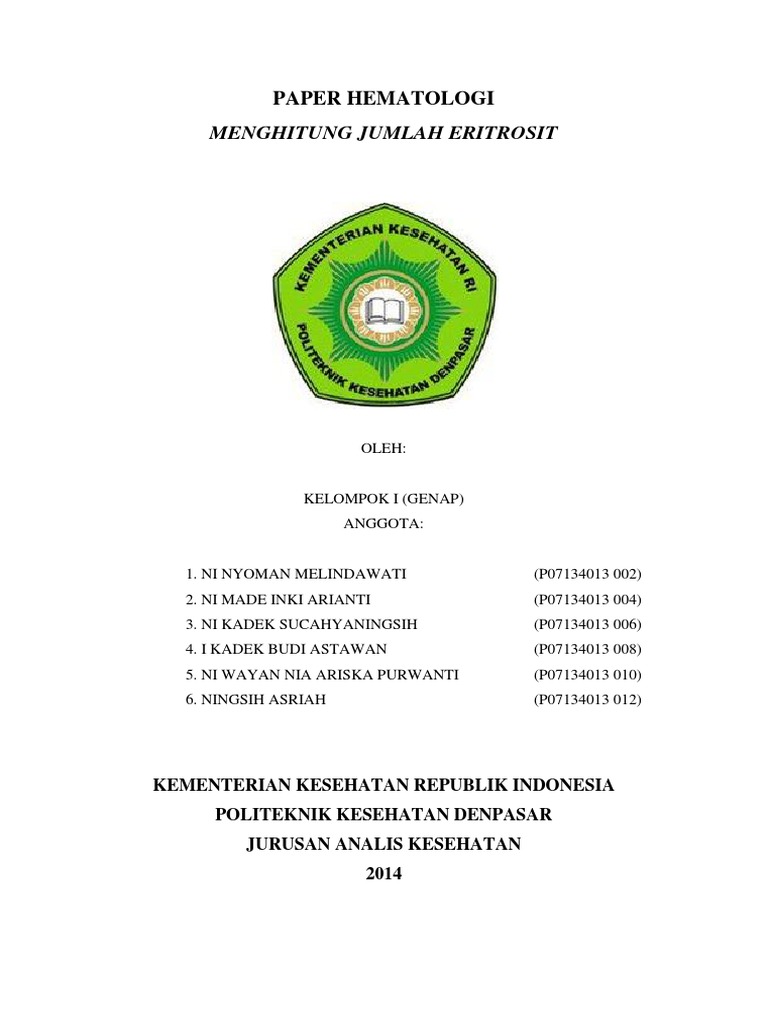 Praktikum Hematologi Pemeriksaan Hitung Eritrosit Dengan Metode Hayem | PDF Praktikum Hematologi Pemeriksaan Hitung Eritrosit Dengan Metode Hayem | PDF
