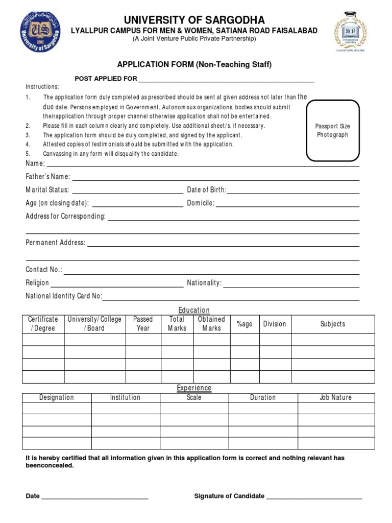 Application Form for Non-Teaching Staff | PDF | Social Science
