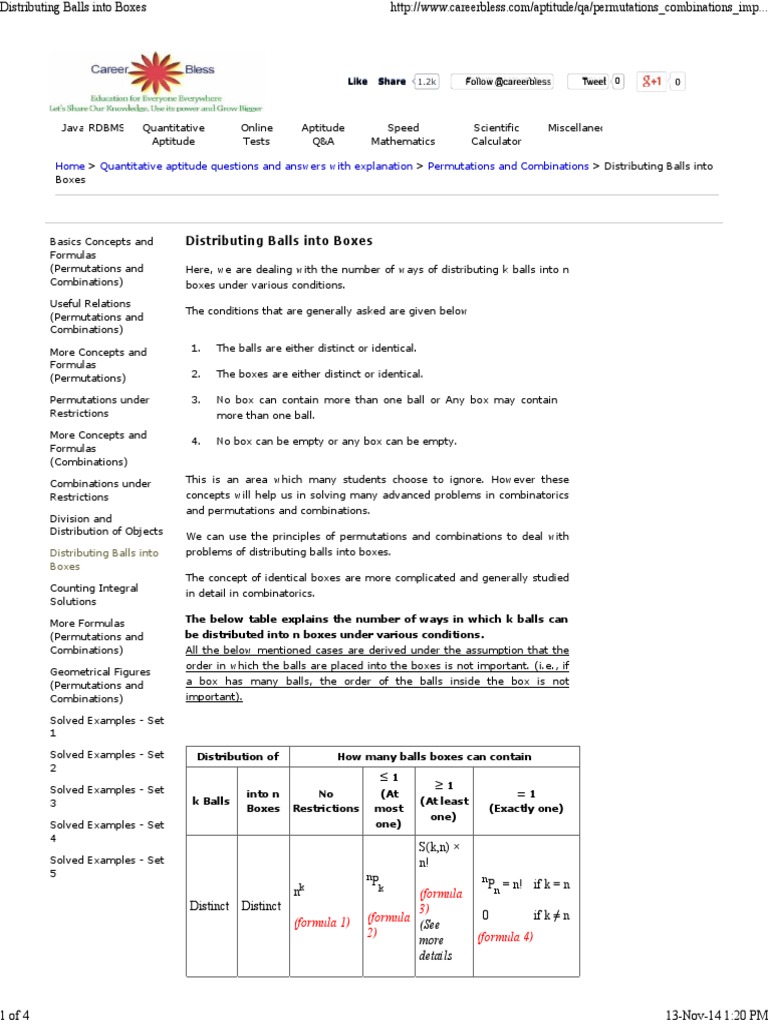 Distributing Balls Into Boxes | PDF | Permutation | Combinatorics