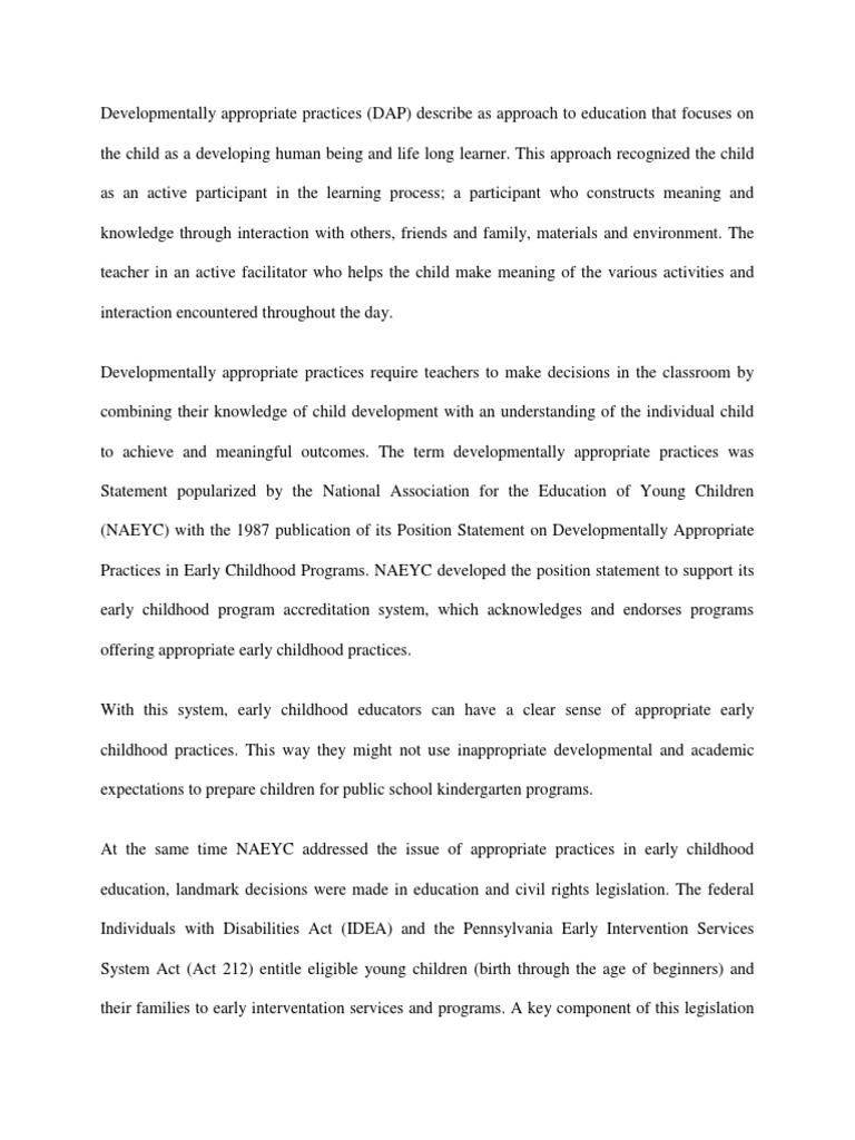 Developmentally Appropriate Practices | PDF