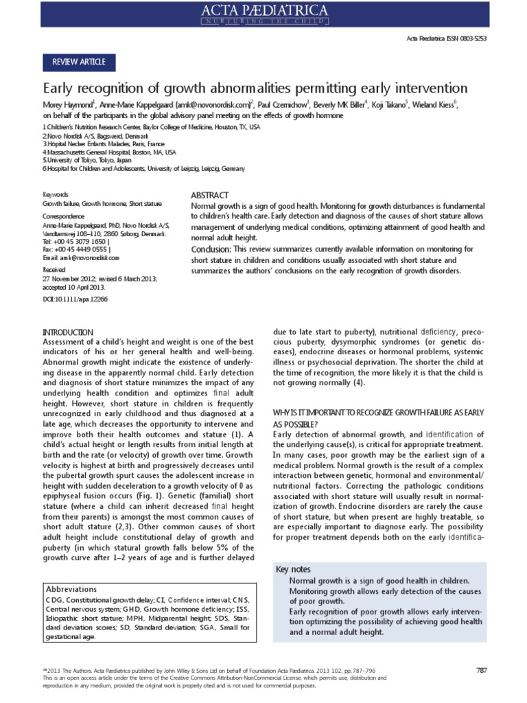 Early Recognition of Growth Abnormalities Permitting Early Intervention ...