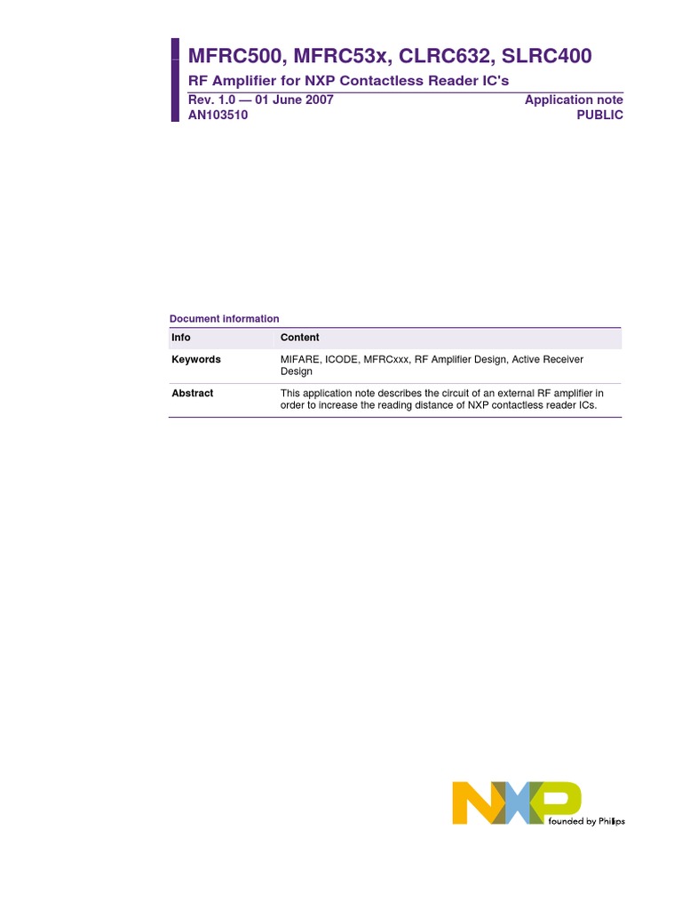 103510-RF Amplifier For NXP Contactless Reader IC's | PDF | Amplifier ...