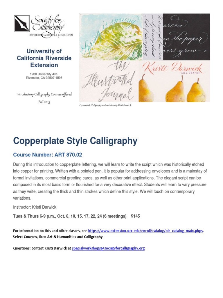 Copperplate Style Calligraphy: University of California Riverside ...