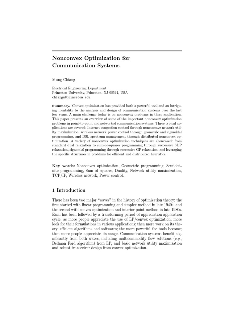 Nonconvex Optimization For Communication Systems | PDF | Mathematical Optimization | Linear ...