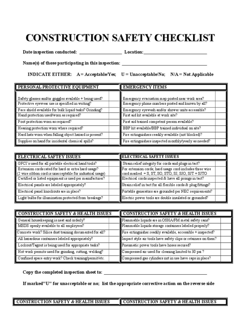 Osha Safety Inspection Forms
