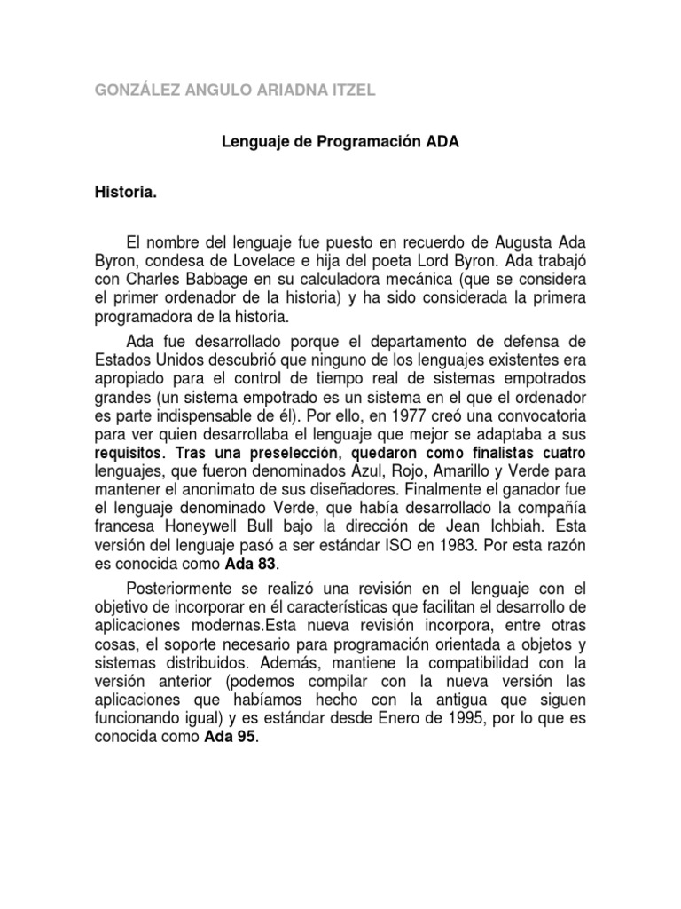 Introducción al Lenguaje Ada | PDF | Lenguaje de programación ...