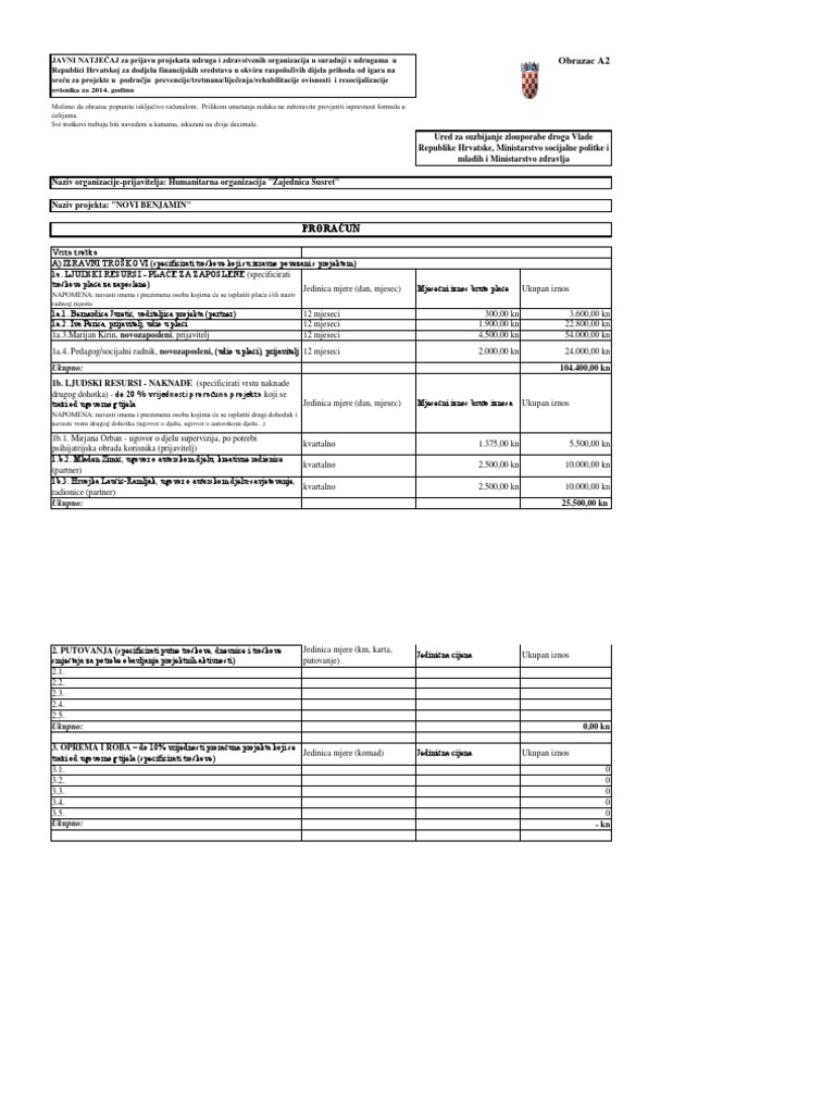Obrazac A2_Obrazac Proračuna - | PDF