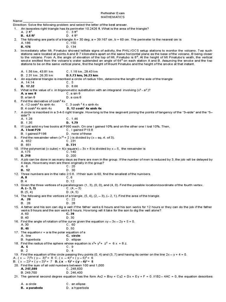 Refresher Math | PDF | Triangle | Trigonometric Functions