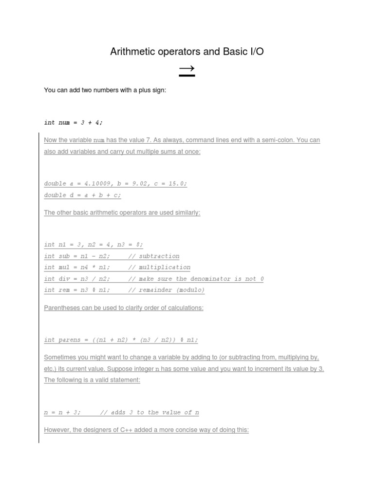 Arithmetic Operators and Basic I/O: You Can Add Two Numbers With A Plus ...