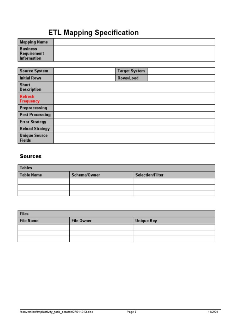 Mapping Specifications Template | PDF | Table (Database) | Computer ...