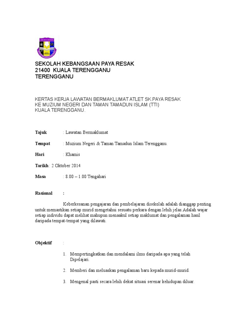 Kertas Kerja Lawatan Ke Muzium &TTI SKPR 2014 | PDF