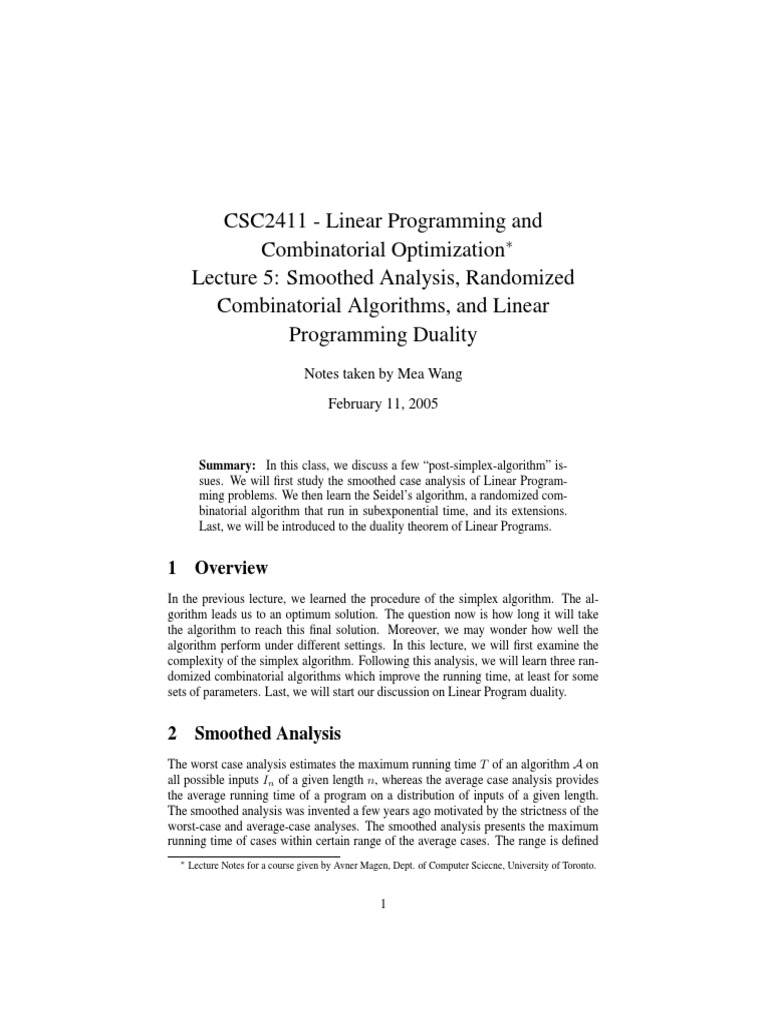 Lecture 5 | PDF | Linear Programming | Time Complexity