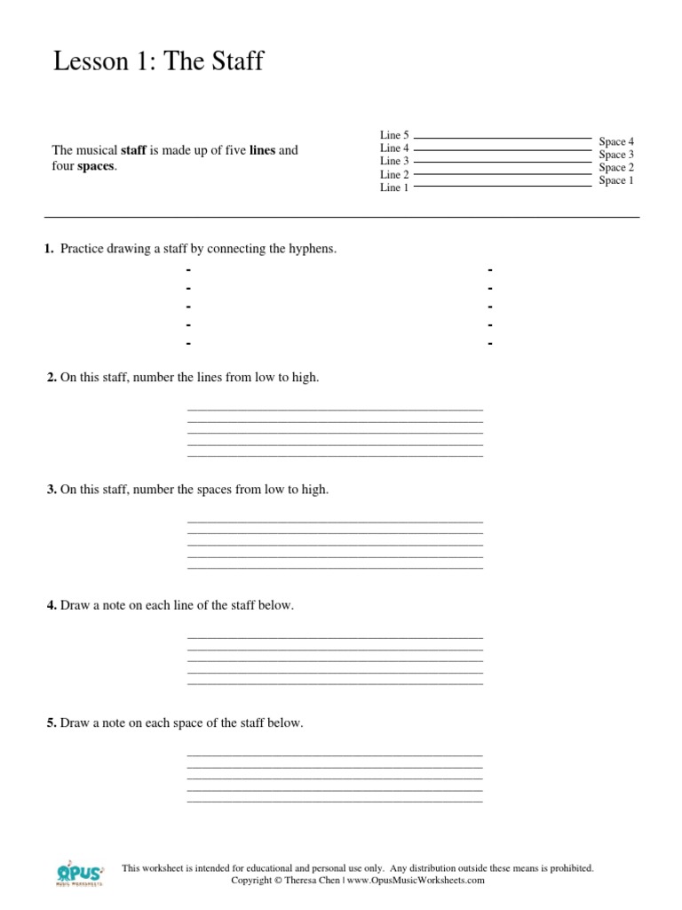 Music Theory Worksheet 1 The Staff | PDF | Teaching Methods & Materials