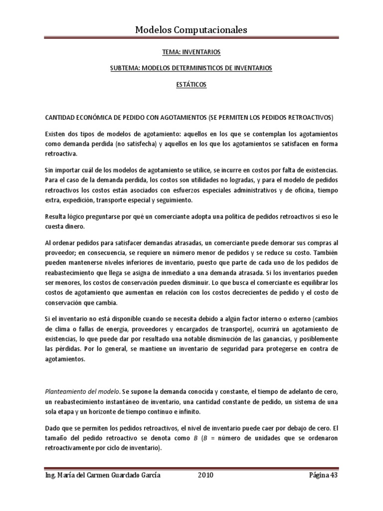 Modelo CEP Con Agotamientos | PDF | Inventario | Ciencias económicas
